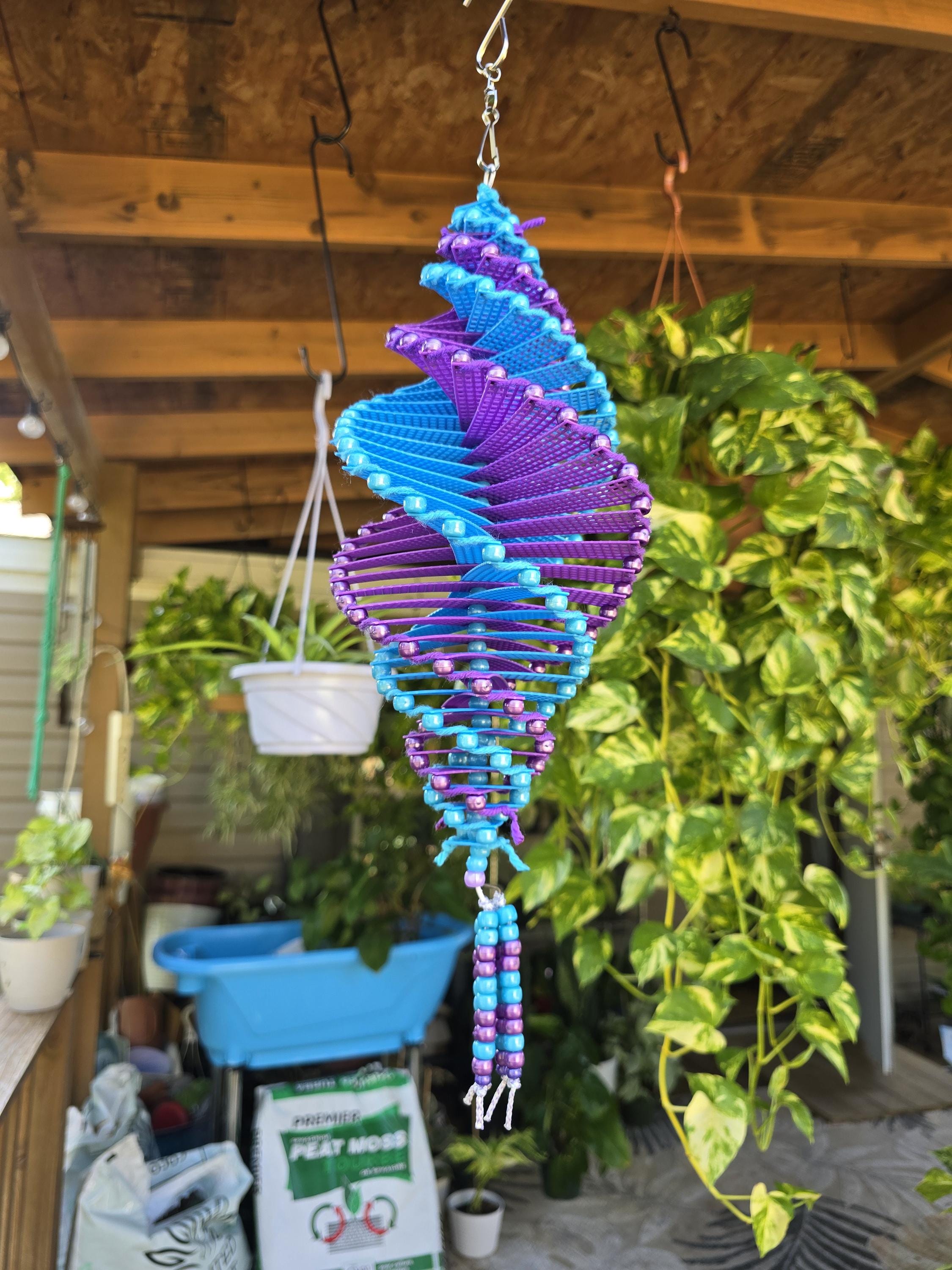 Bright Blue and Purple Wind Spinner With Pearl Beads Handmade Porch ...