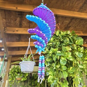 Bright Blue and Purple Wind Spinner With Pearl Beads Handmade Porch ...
