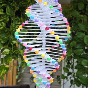 Rainbow Beaded White Canvas Wind Spinner Handmade Porch Decor Twirly ...