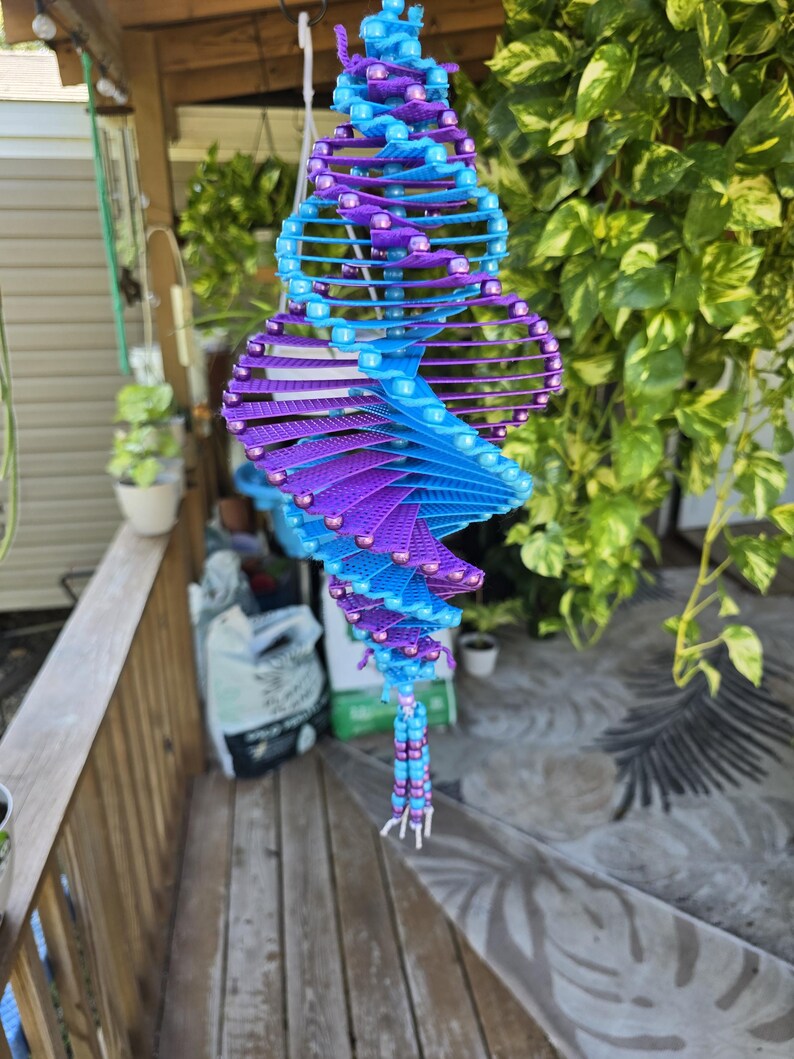 Bright Blue and Purple Wind Spinner With Pearl Beads Handmade Porch ...