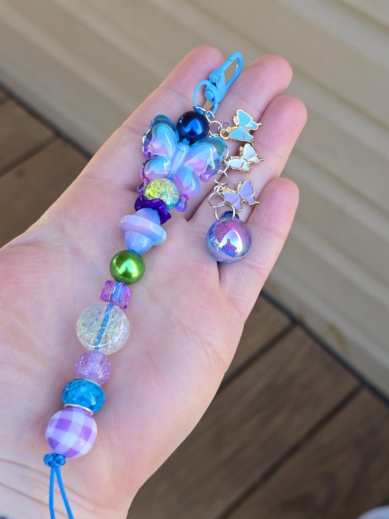 Beaded Purple and Blue Butterfly Keychain - Etsy