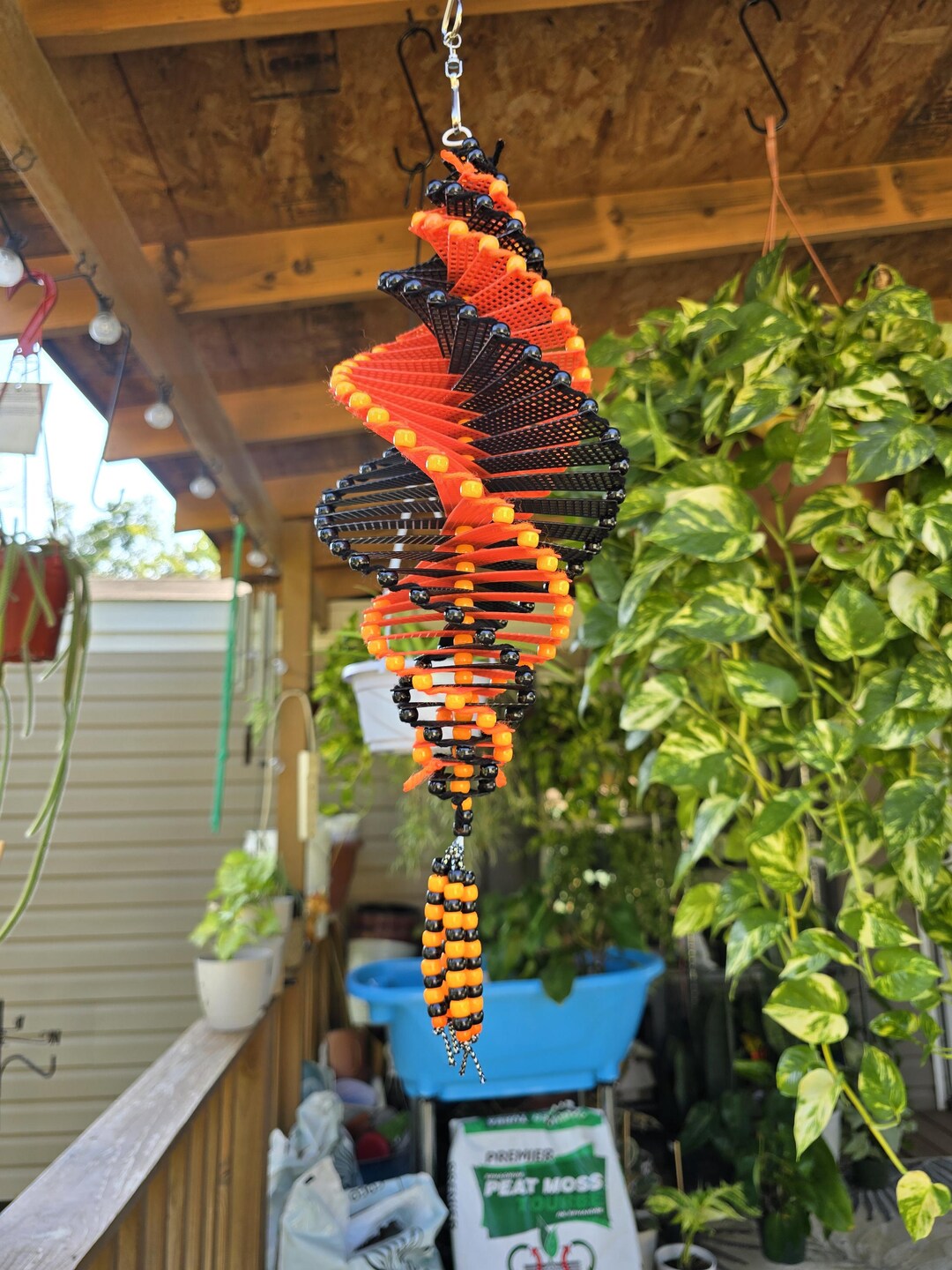 Orange and Black Wind Spinner Handmade Porch Decor Twirly Wind Chime ...