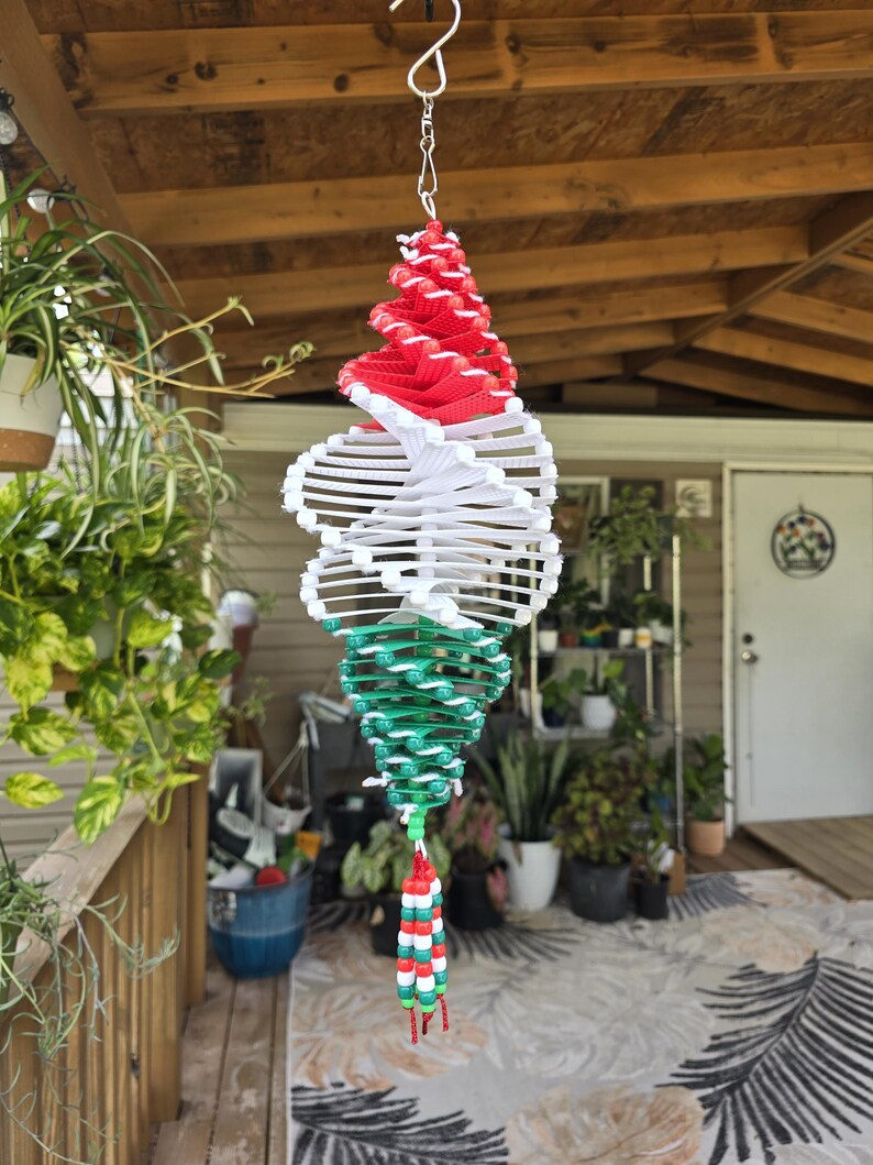 Christmas Wind Spinner Red, White and Green Handmade Porch Decor Twirly ...