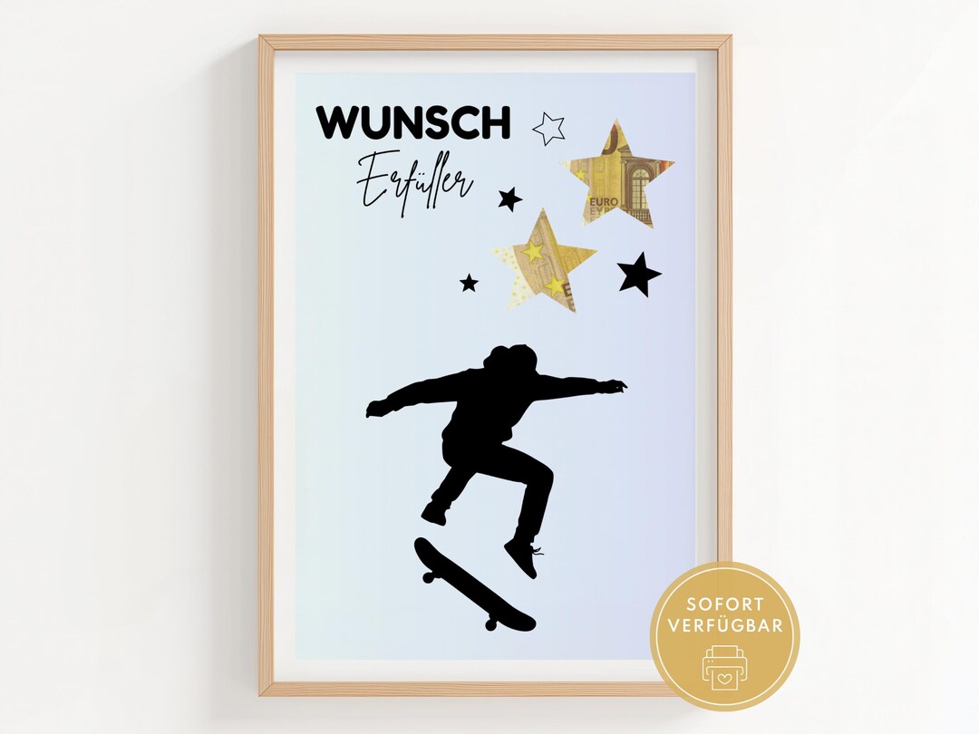 Printable Skateboard Money Gift, Skateboarder Voucher, DIY Gift for ...