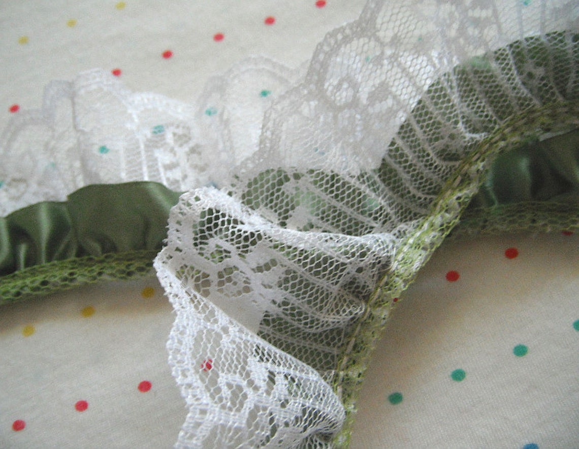 Olive Green Satin and White Lace Ruffle Trim 2 Wide - Etsy