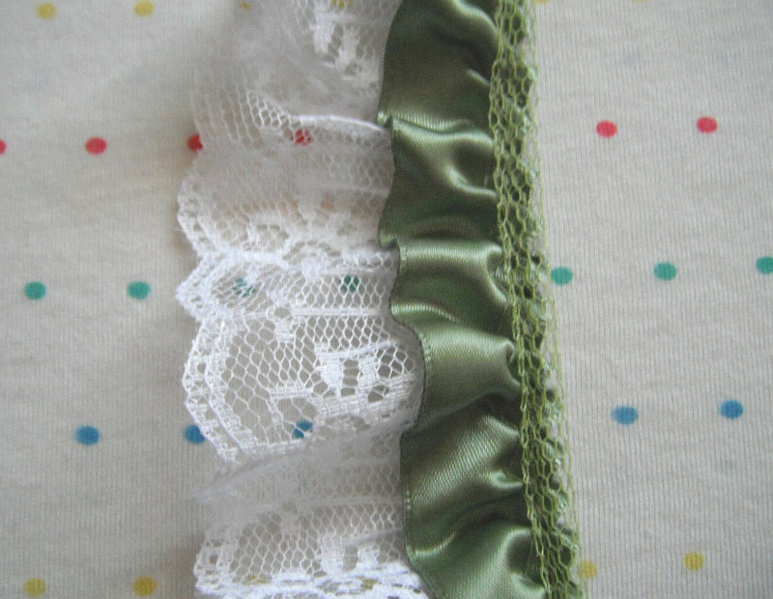 Olive Green Satin and White Lace Ruffle Trim 2 Wide - Etsy