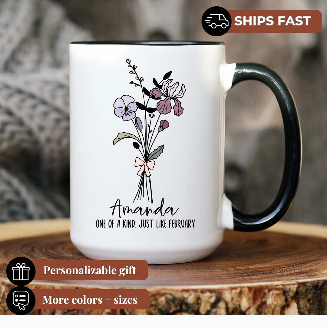 February Birth Flower Coffee Mug Birth Month Flower Mug Personalized ...