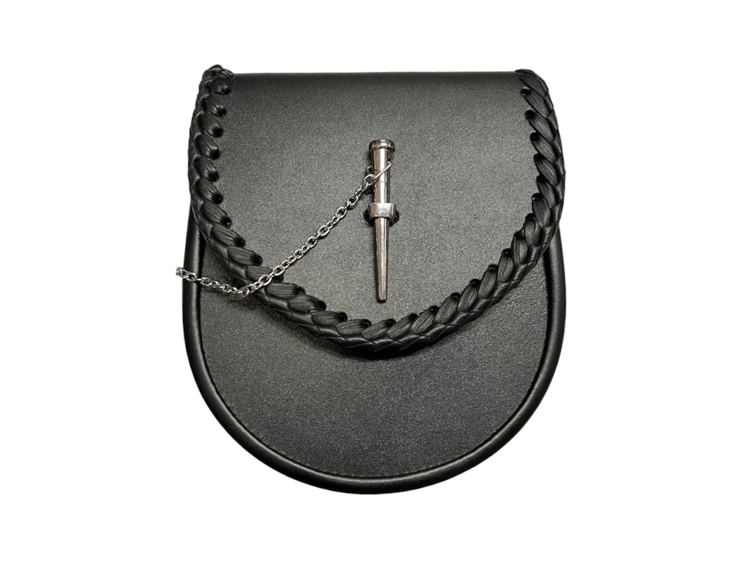 Men's Scottish Pin Lock Black Leather Sporran Highland Kilt Sporran ...