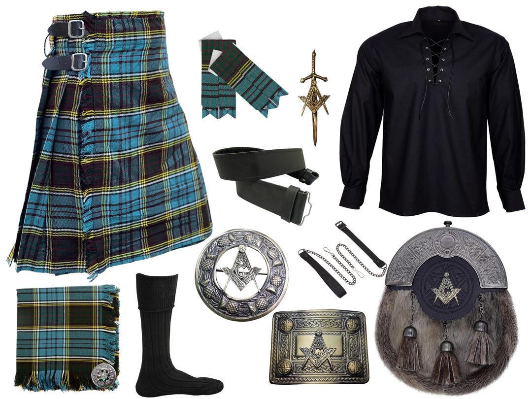 Men's Scottish 10 Pieces Masonic Sporran Kilt Outfit Traditional ...