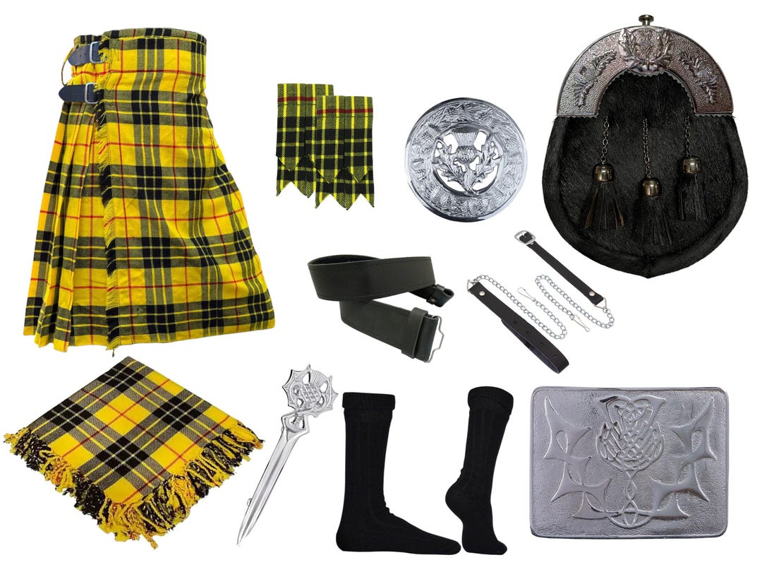 Men's Scottish 9 Pieces Thistle Sporran Kilt Outfit Traditional ...