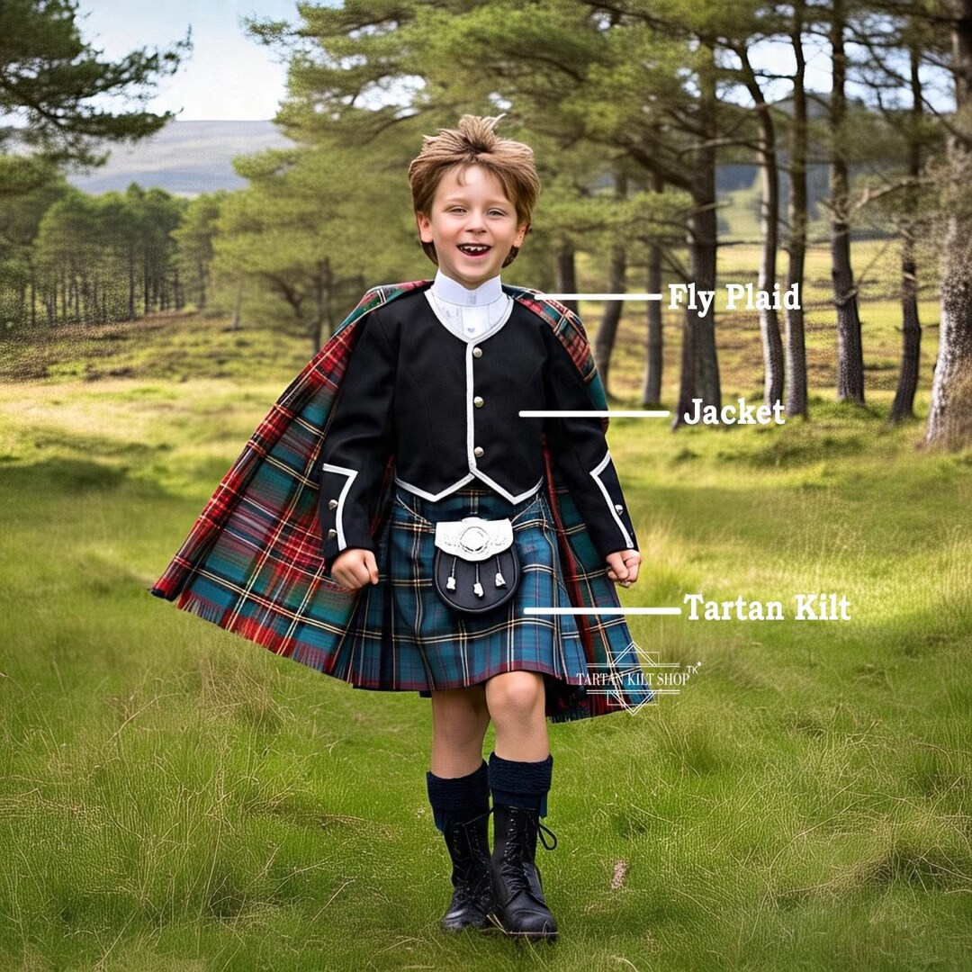 Kids Kilt Outfit Traditional 3 Pieces Boys Kilt Set Jacket, Fly Plaid ...