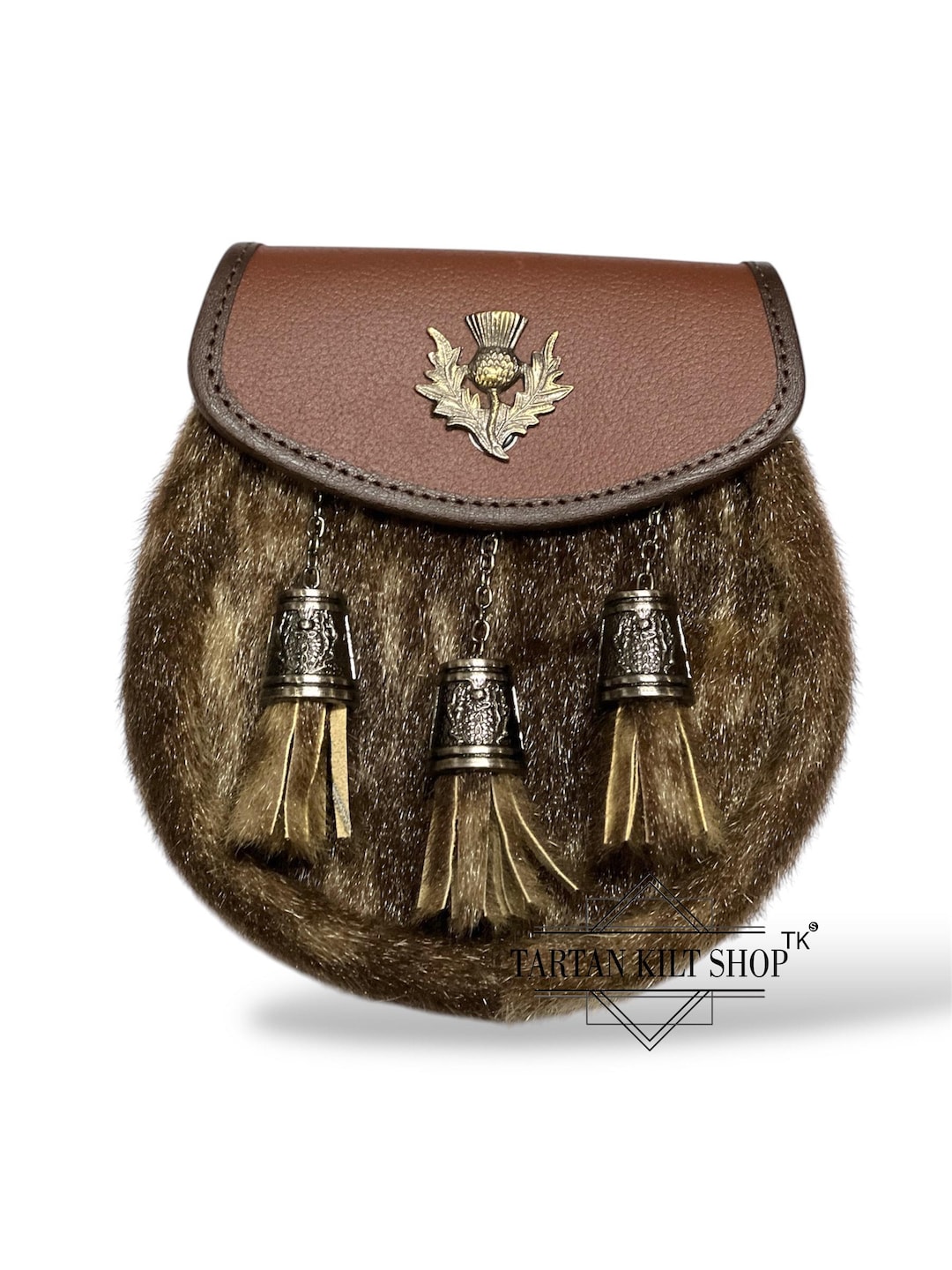 Men's Scottish Brown Thistle Badge Leather Sporran Highland Kilt ...