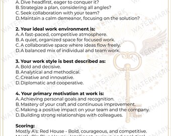 Wizard House Cup Sorting Quiz for the Workplace | Printable Digital ...