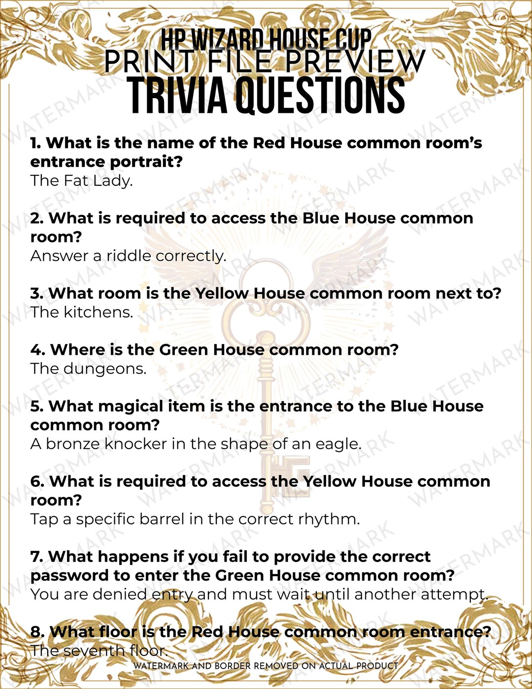HP House Cup Trivia Questions | Printable Digital Download - Etsy