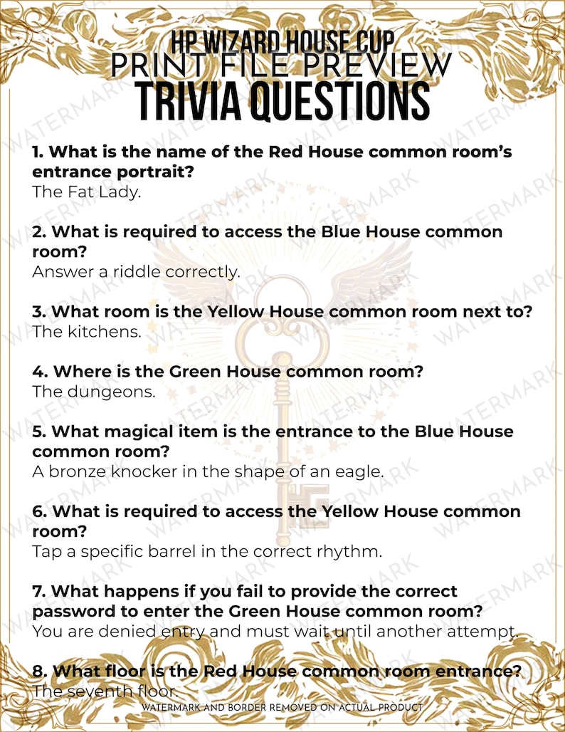 HP House Cup Trivia Questions | Printable Digital Download - Etsy