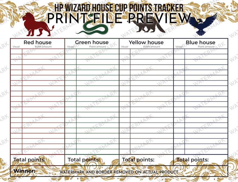 Wizard House Cup Points Tracker for the Workplace | Printable Digital ...