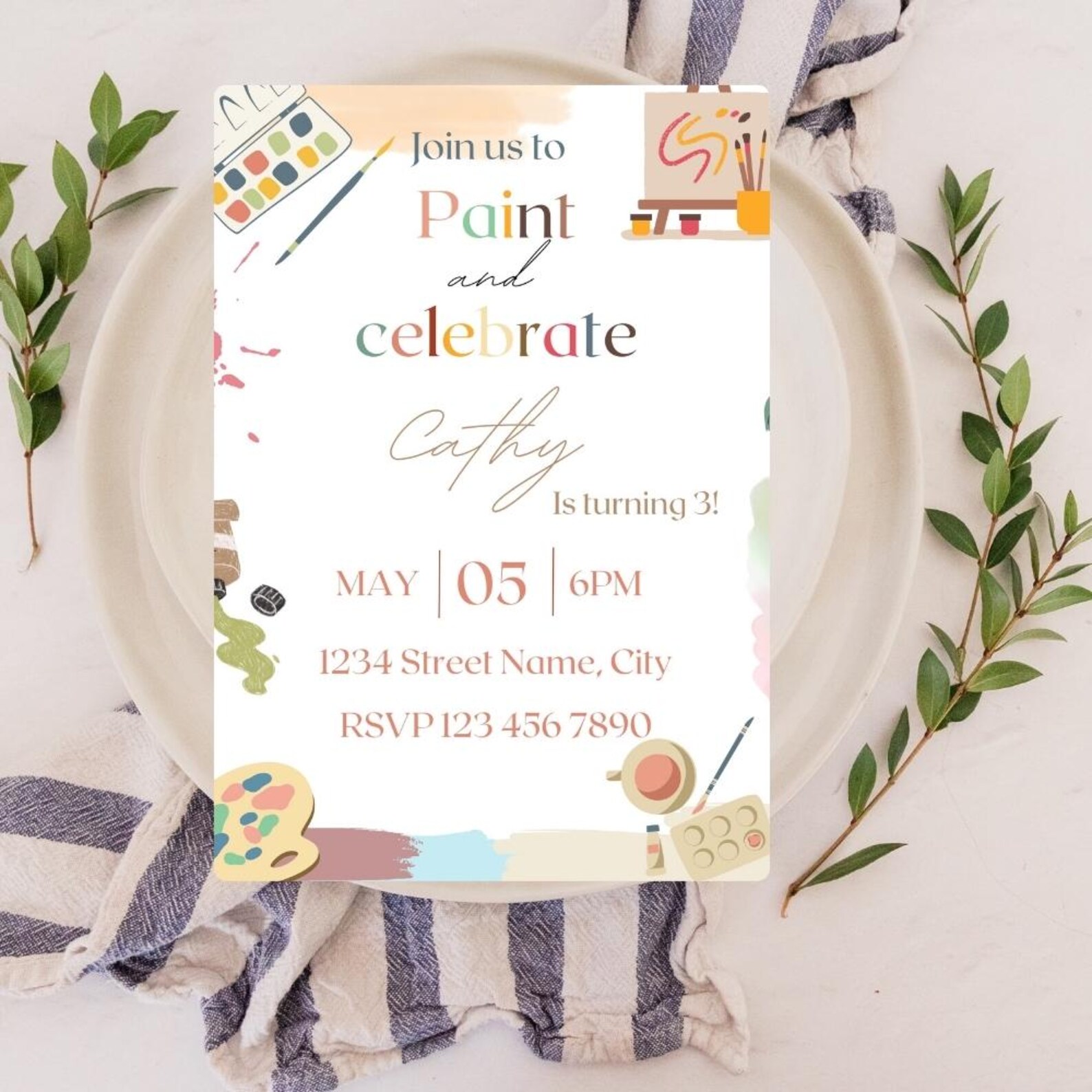 Paint & Celebrate Birthday Party Invitation Template Editable Printable ...