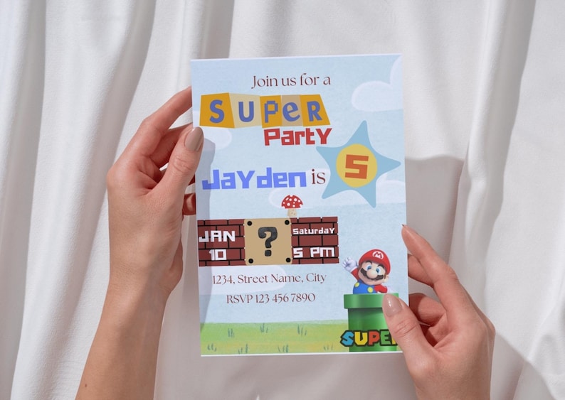 Editable Mario Birthday Invitation | Super Mario Theme Party Invite ...