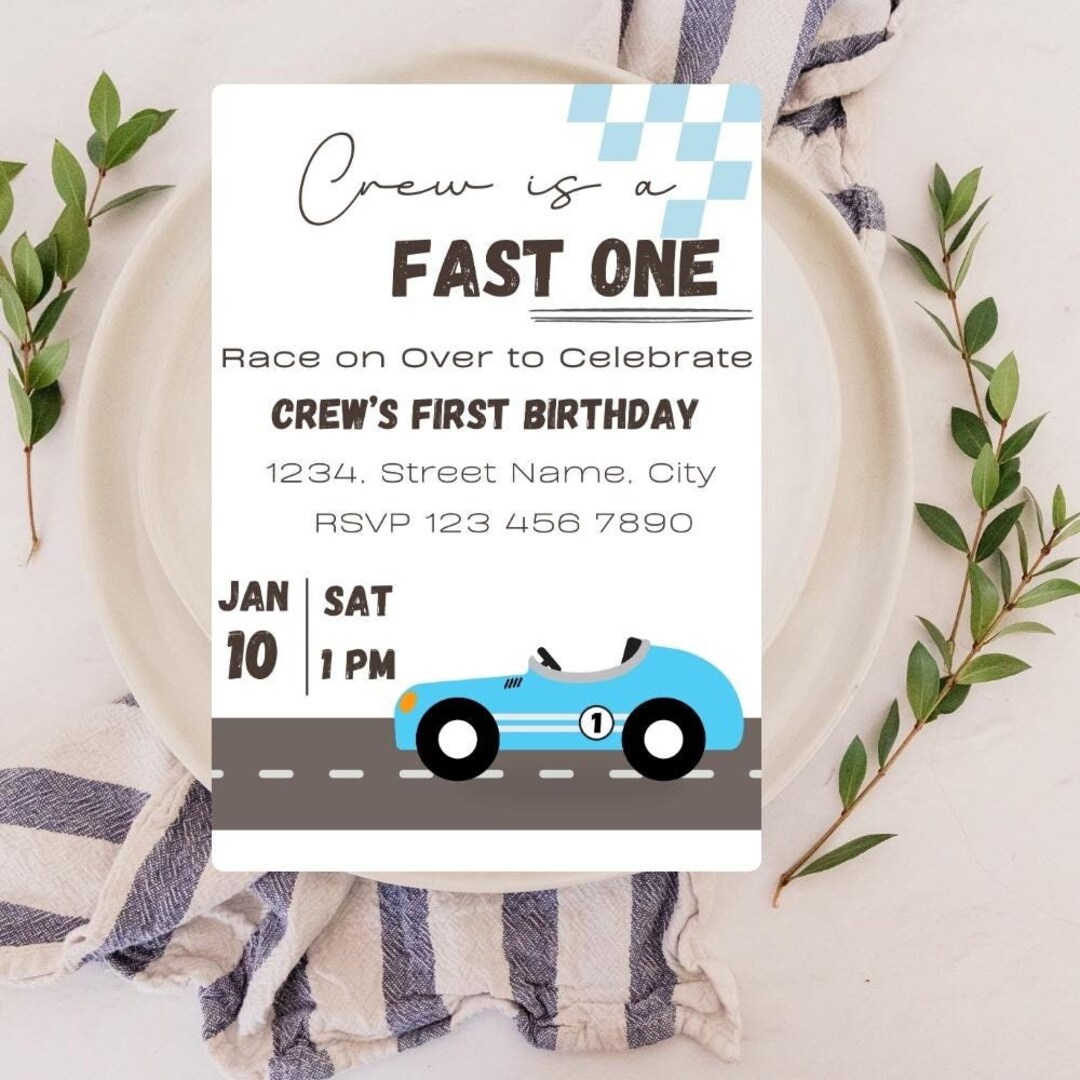 Fast One Birthday Invitation Template, Editable Race Car Theme, First ...