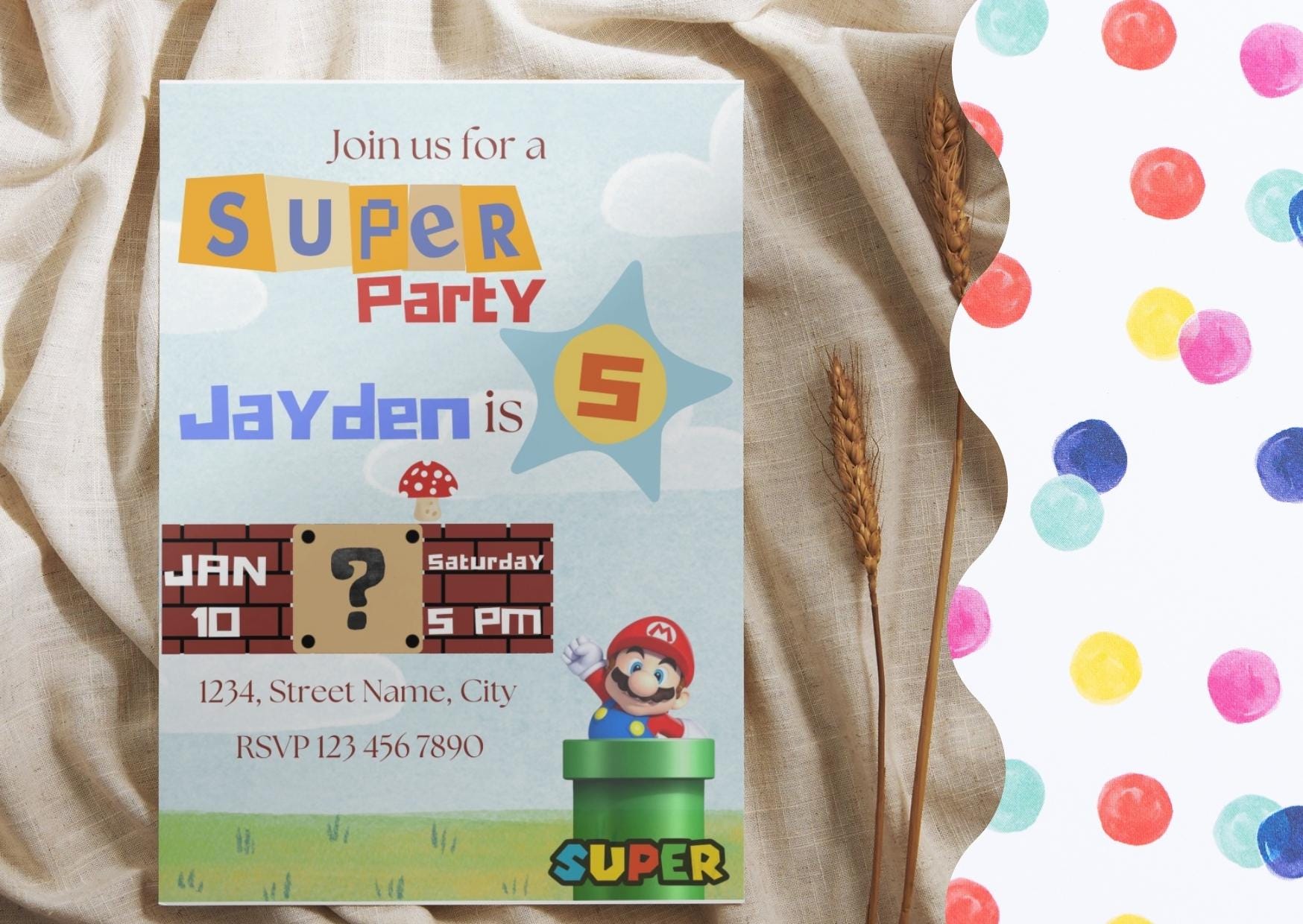 Editable Mario Birthday Invitation | Super Mario Theme Party Invite ...