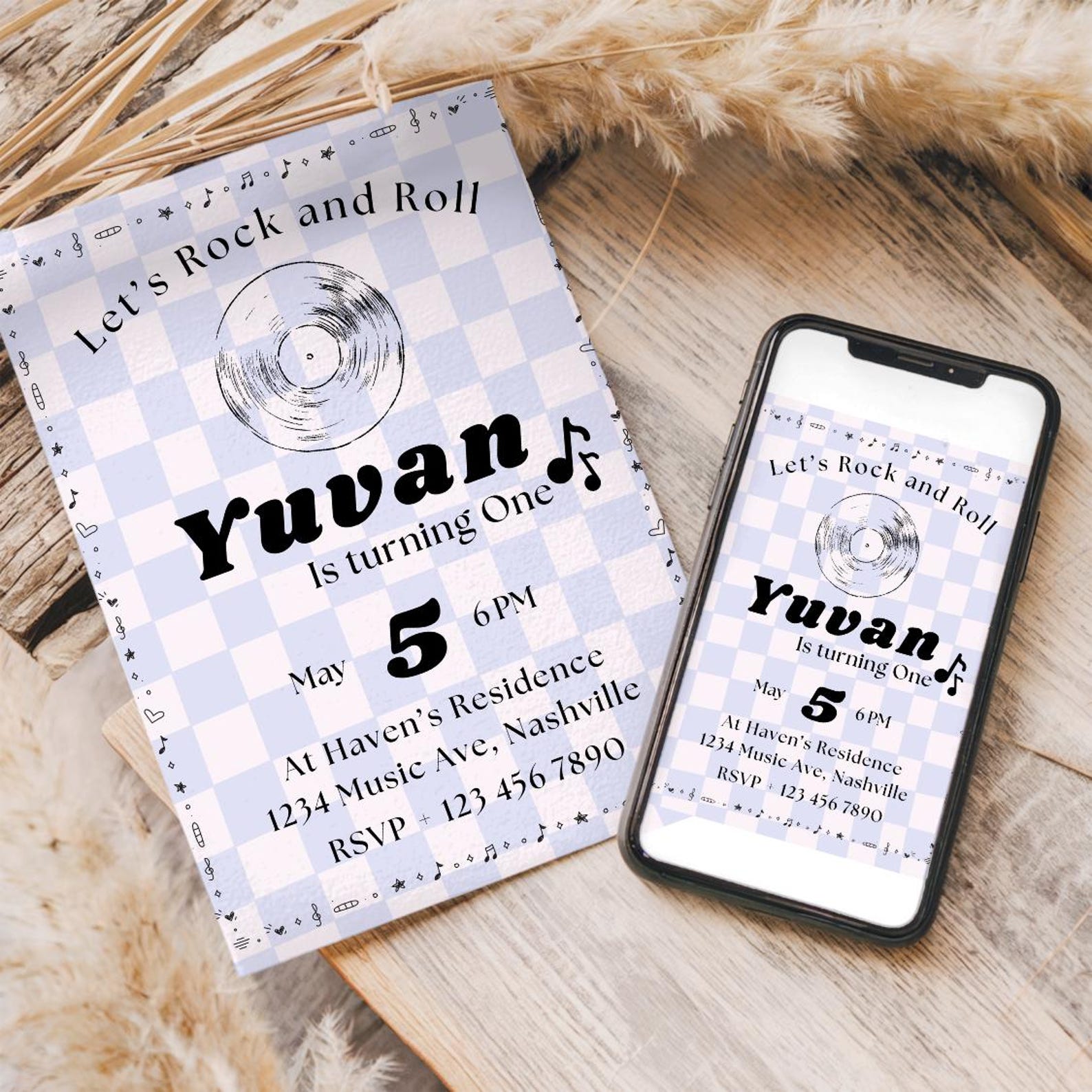 Editable Rock and Roll Birthday Party Invite, ONE Rocks Music Theme ...