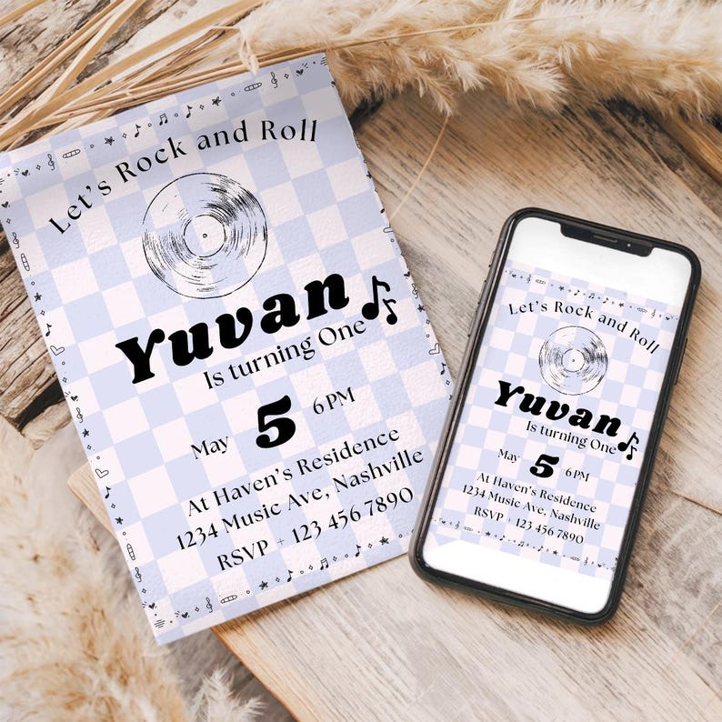 Editable Rock and Roll Birthday Party Invite, ONE Rocks Music Theme ...