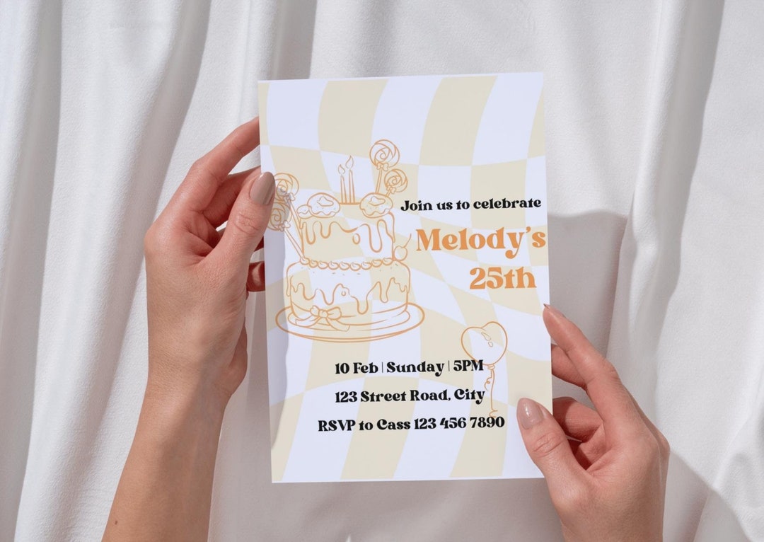 Retro Birthday Cake Invitation Template | Editable Digital Invite ...