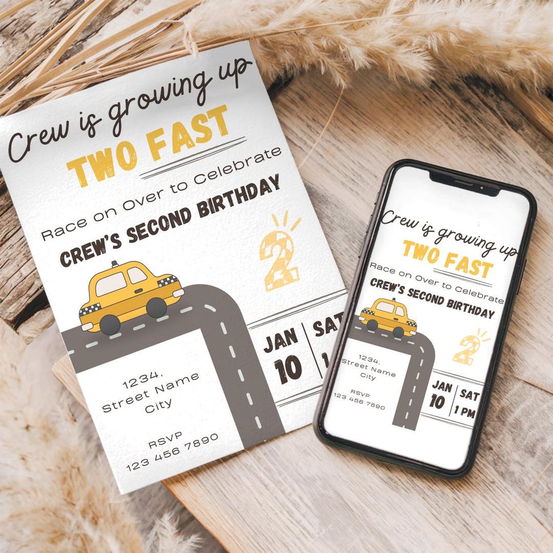 Two Fast Birthday Printable, Kids Race Car Party Decor, Race Car ...