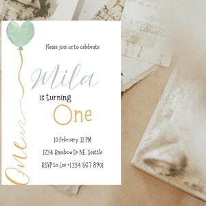 Balloon Birthday Invitation Template, Heart Shape Watercolor Balloon ...