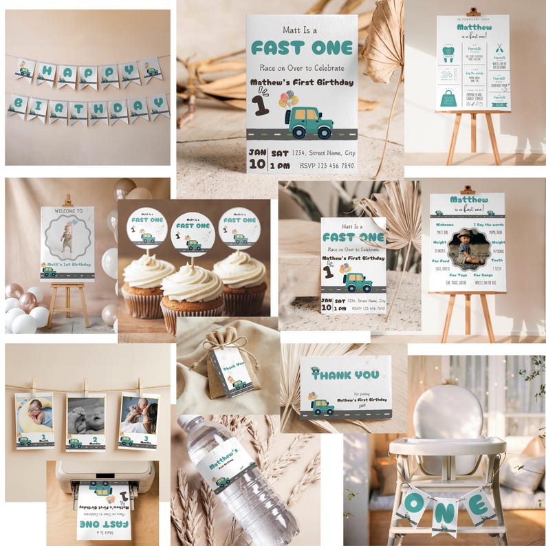 Editable Fast One 1st Birthday Invitation Bundle, Party Decor, Banners ...