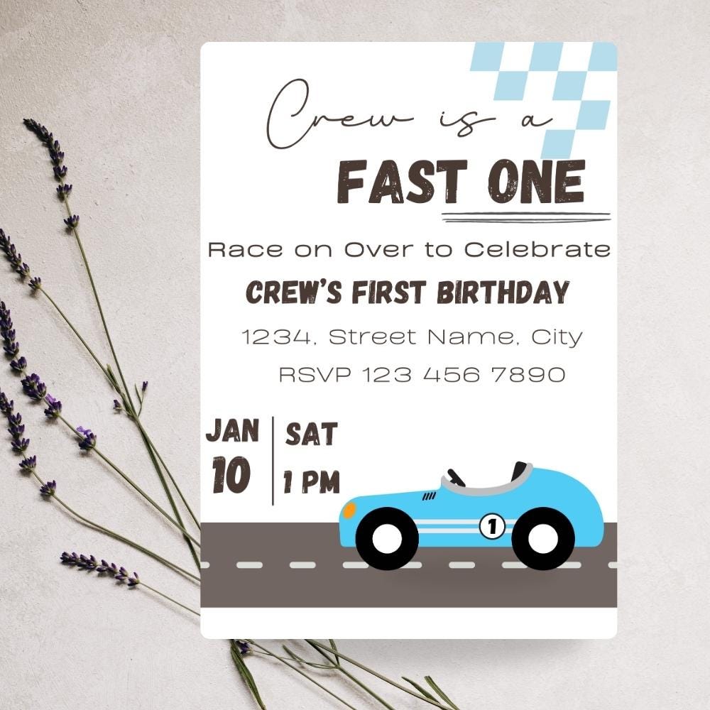 Fast One Birthday Invitation Template, Editable Race Car Theme, First ...