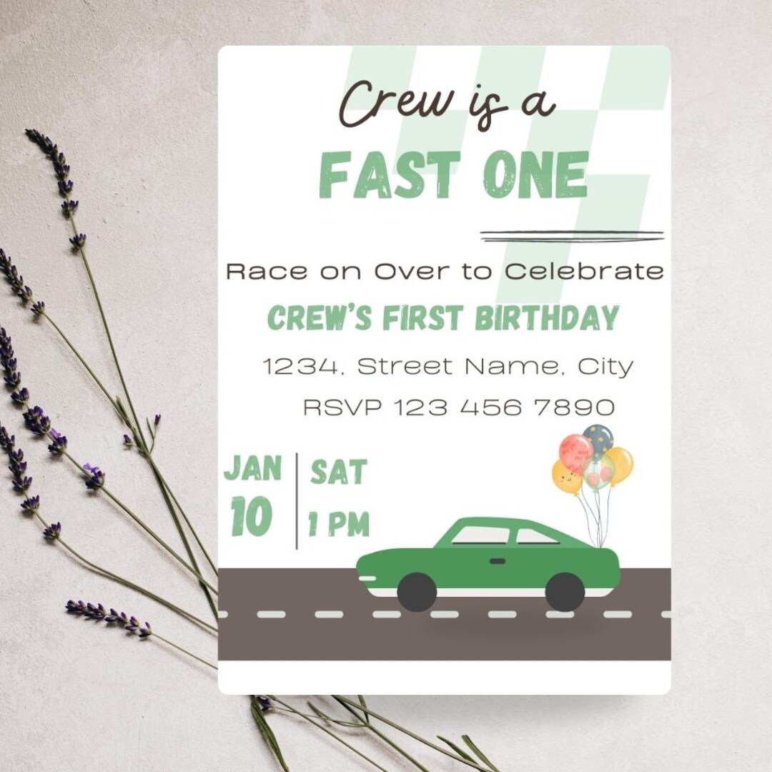 Fast One Birthday Invitation Template, Editable Car Theme, First ...