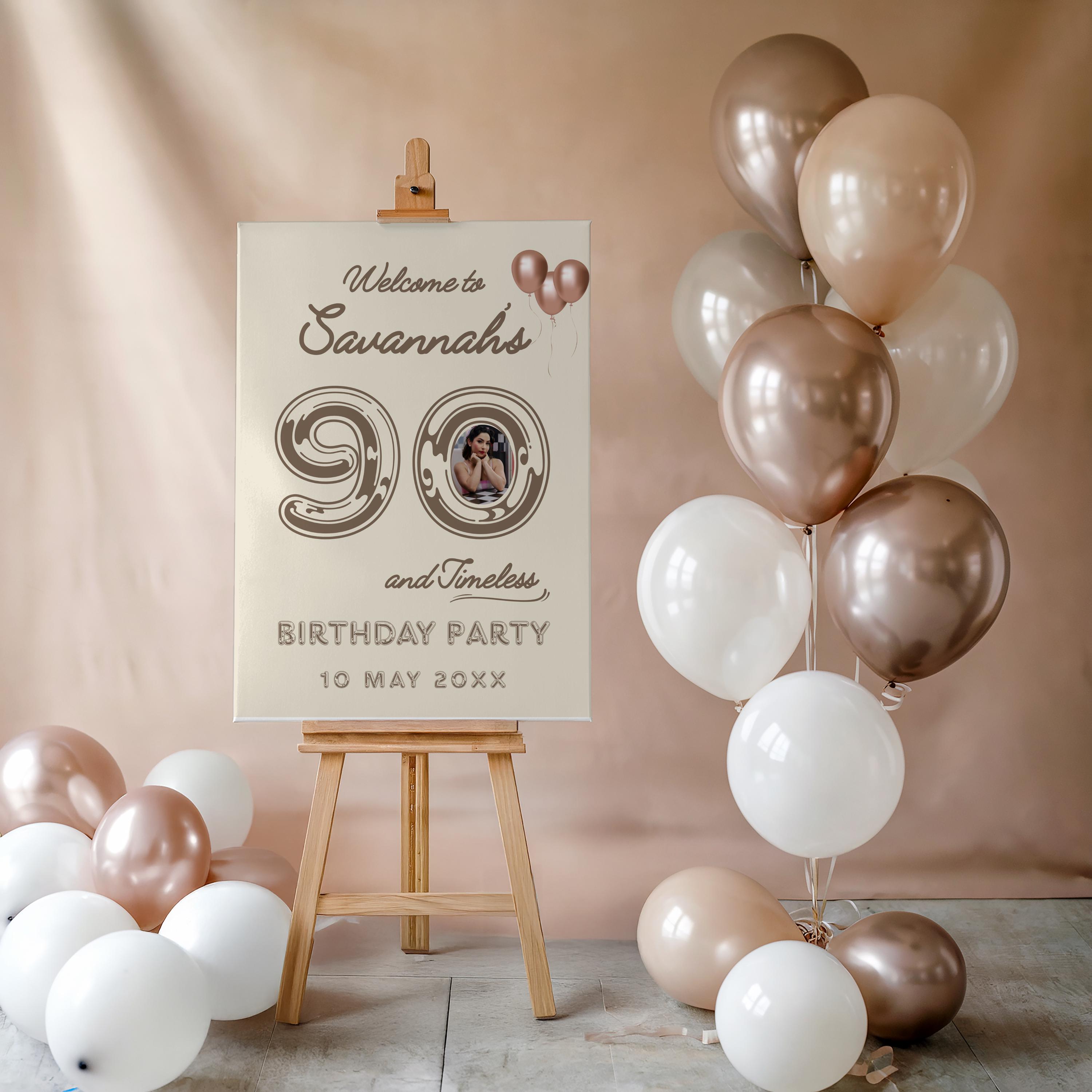 90th Birthday Welcome Sign Board, Quirky Foil Design, Customize Photo ...