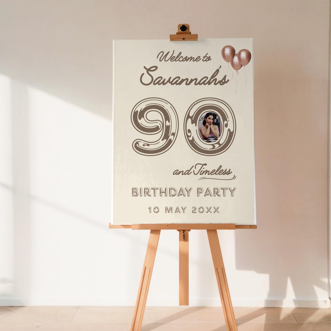 90th Birthday Welcome Sign Board, Quirky Foil Design, Customize Photo ...
