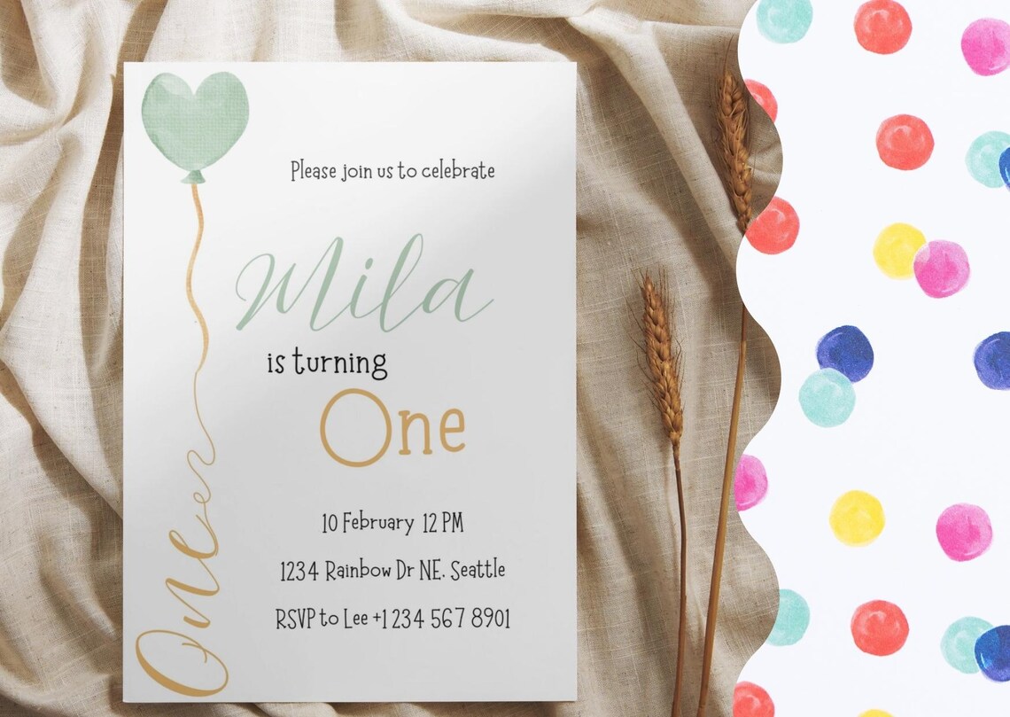 Balloon Birthday Invitation Template, Heart Shape Watercolor Balloon ...