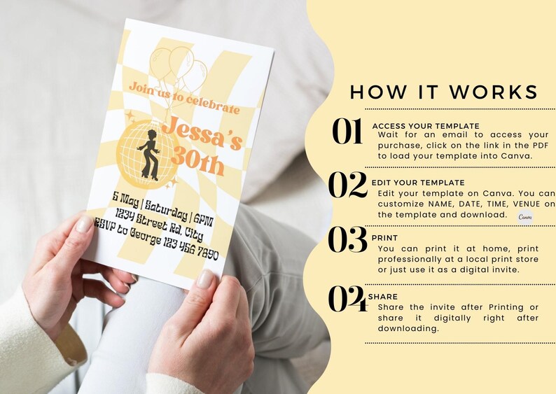 Retro Disco Birthday Invitation | Adult 30th Birthday Party Template ...
