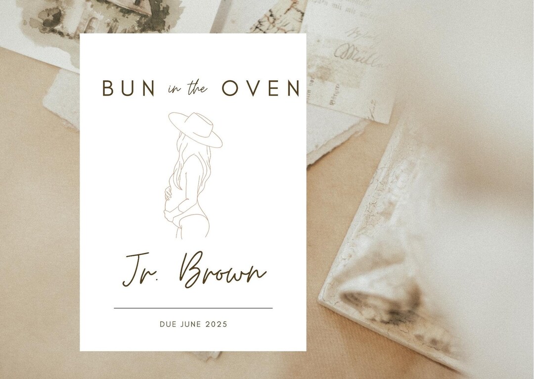 Minimalist Pregnancy Announcement, Bun in the Oven Digital Template ...