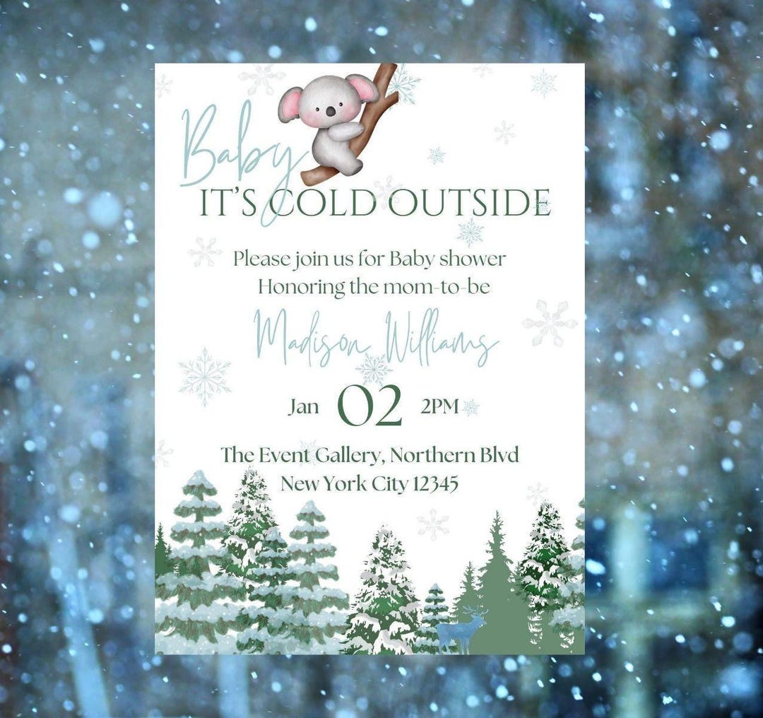 Baby It’s Cold Outside Winter Baby Shower Invite | Snowflakes & Koala ...