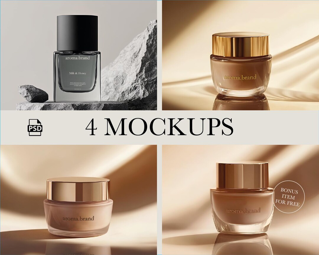 4+1 Present Mockups Bundle, Cosmetic Serum Bottle Mockup, Modern ...