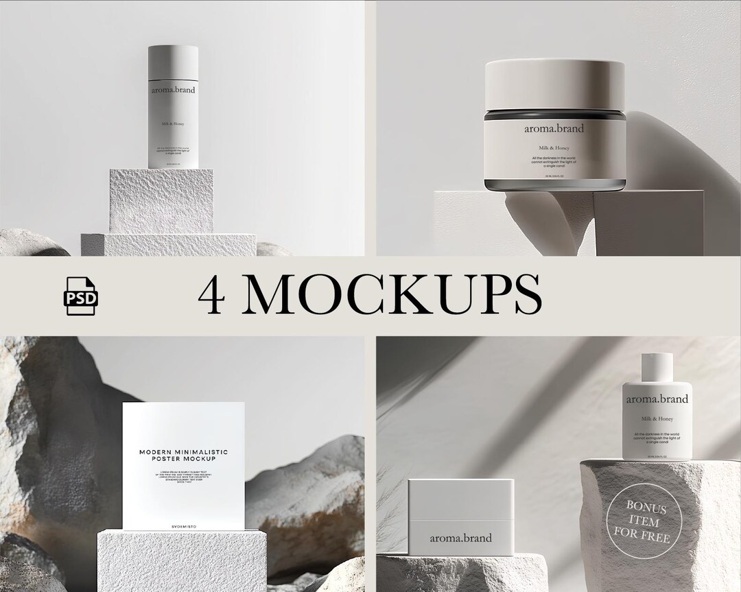 4+1 Present Mockups Bundle, Cosmetic Serum Bottle Mockup, Paper Mockup ...