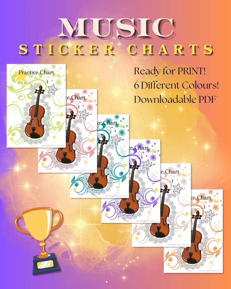 Printable Music Sticker Reward Chart | 6x 30 Days Violin Practice ...