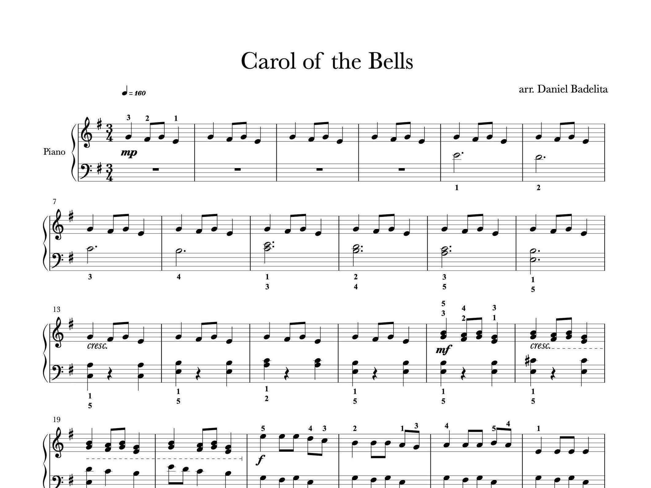 Carol of the Bells - Christmas | Intermediate Arrangement Piano ...