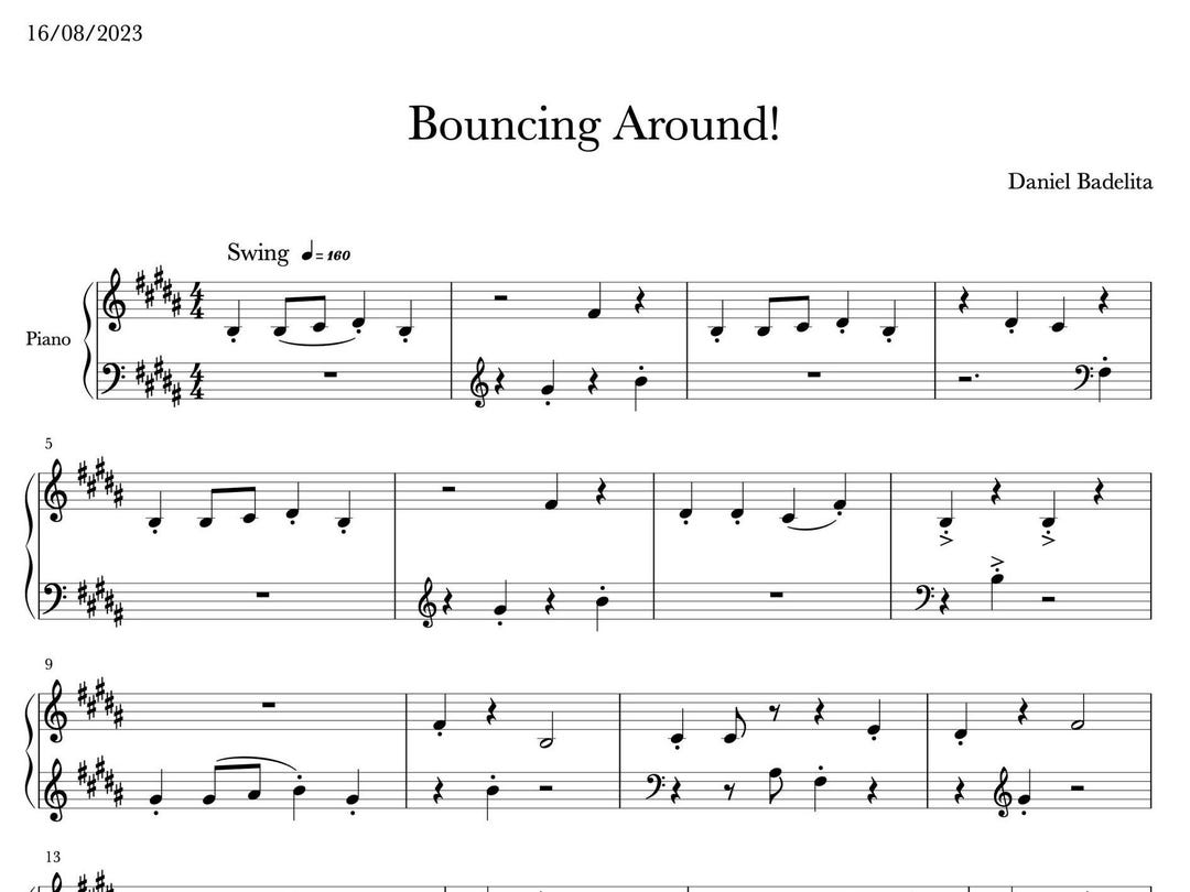 Bouncing Around! | Intermediate Composition Piano Keyboard Sheet Music ...