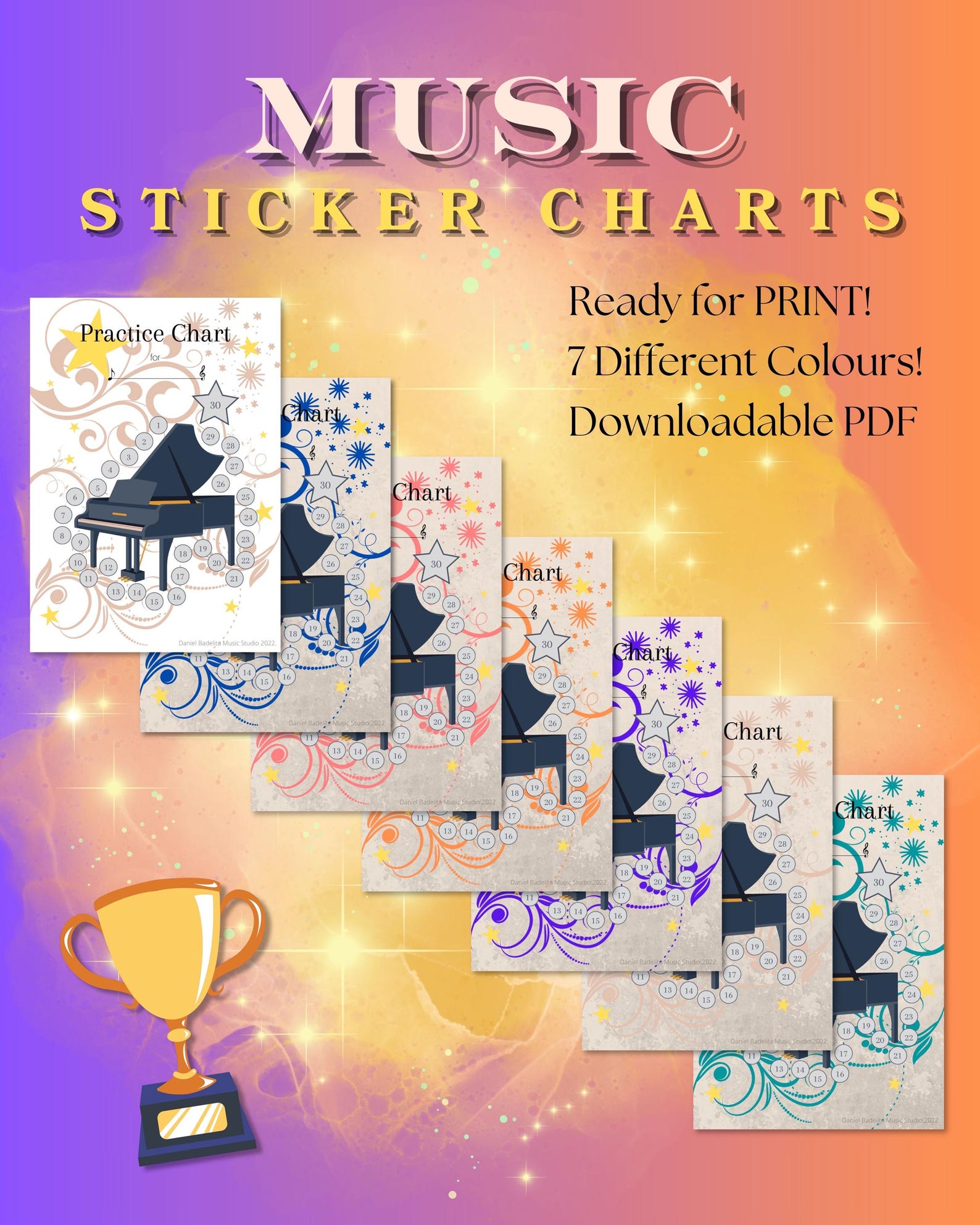 Printable Music Sticker Reward Chart | 7x 30 Days Piano Practice ...