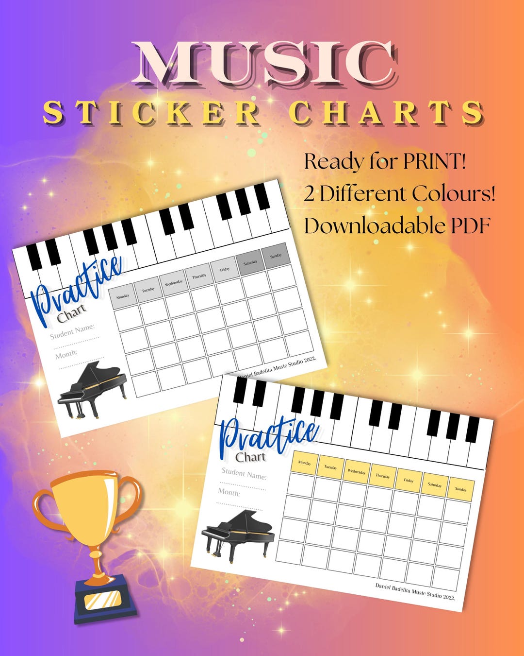 Printable Music Sticker Reward Chart | 2x 4 Weeks Piano Practice ...