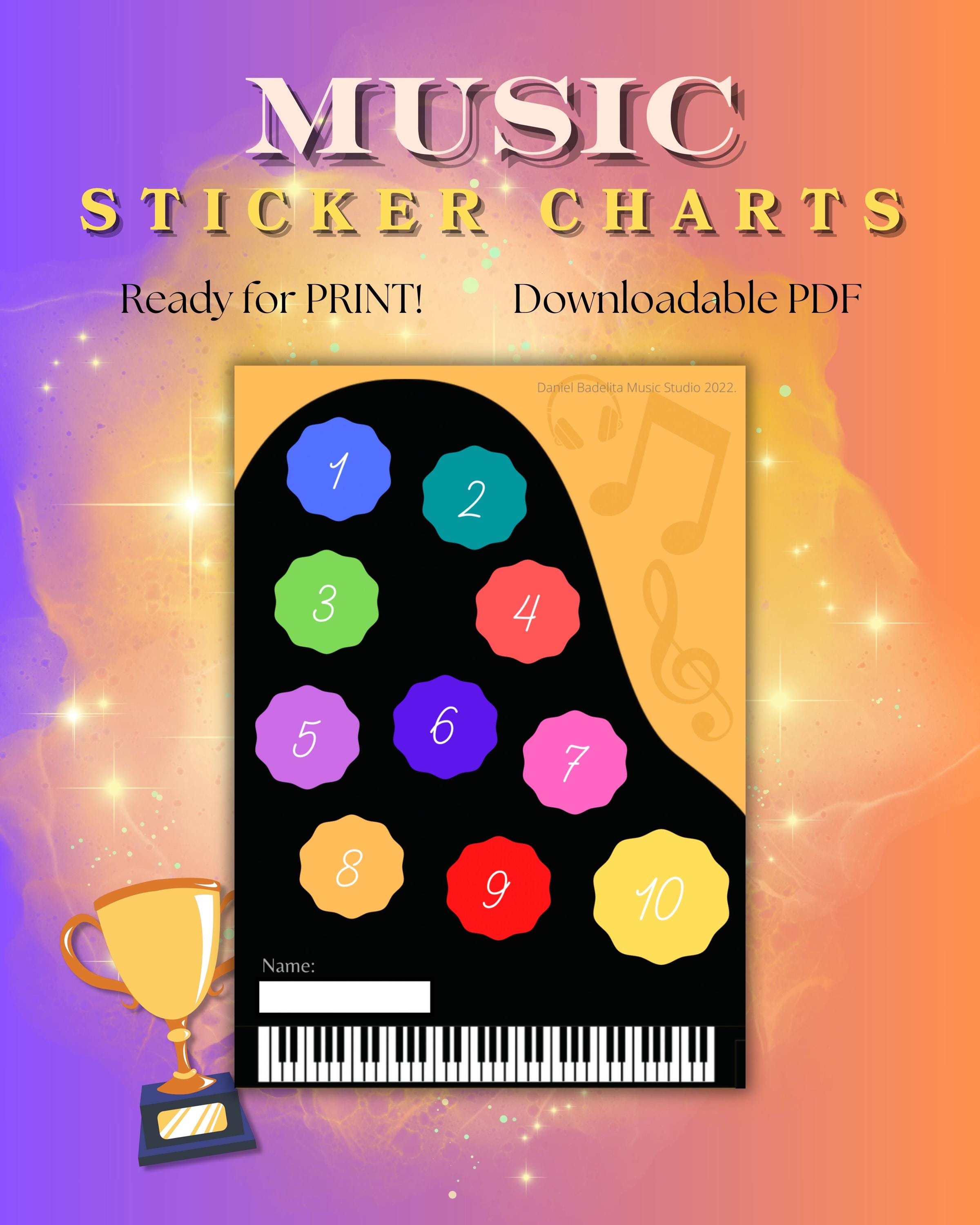 Printable Music Sticker Reward Chart | 10 Days Elementary Piano ...