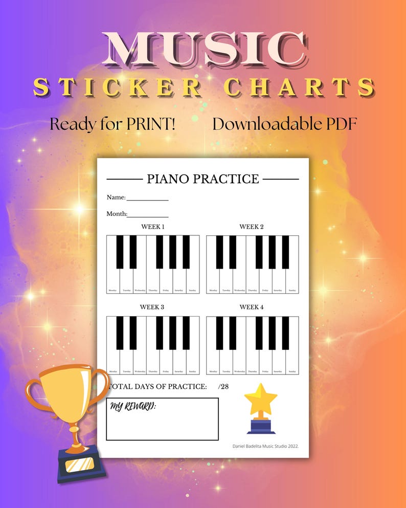 Printable Music Sticker Reward Chart | 4 Weeks Piano Practice ...