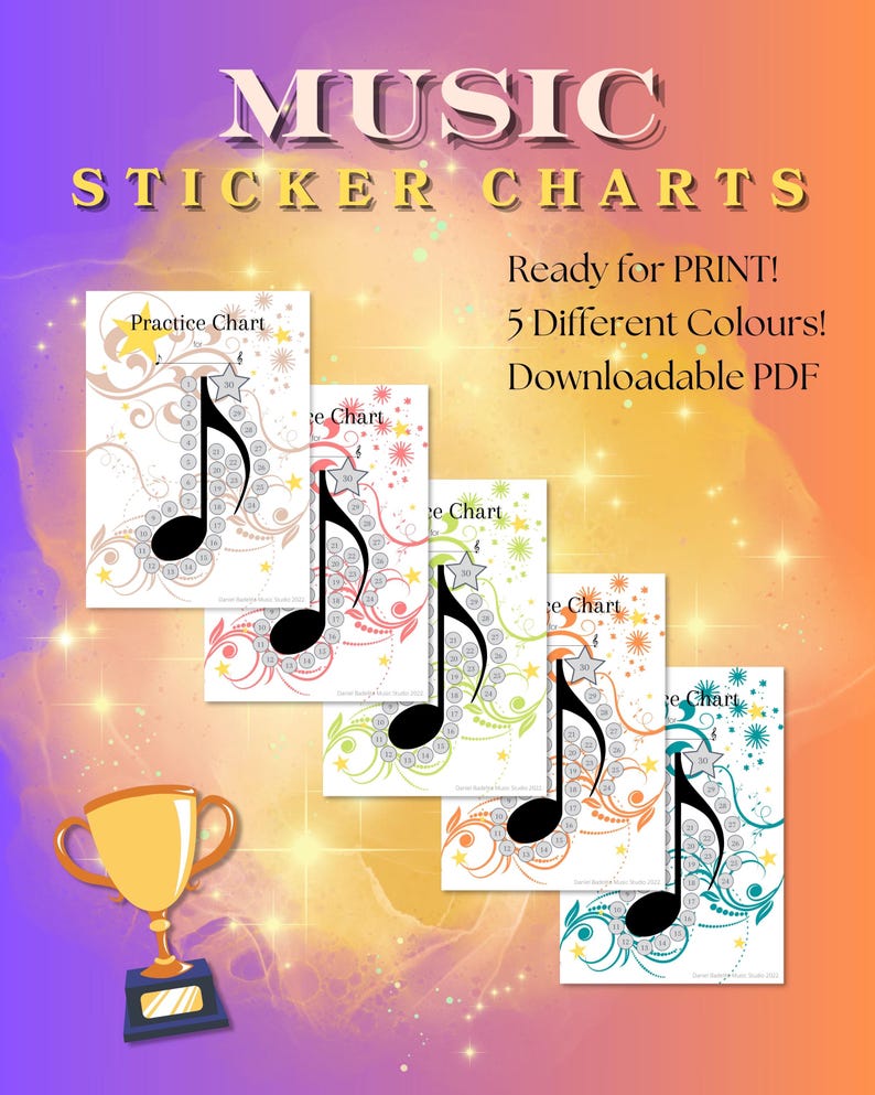 Printable Music Sticker Reward Chart | 5x 30 Days Piano Practice ...