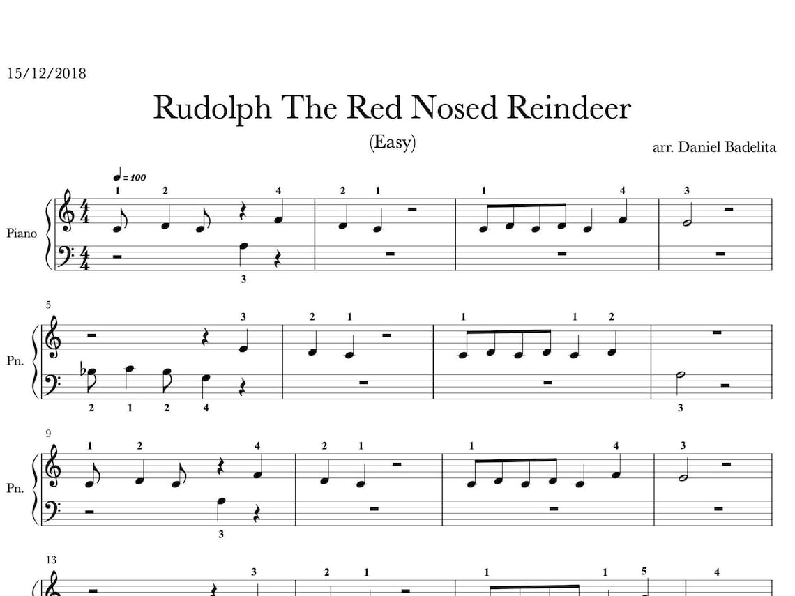 Rudolph the Red Nosed Reindeer | Easy Christmas | Arrangement Piano ...