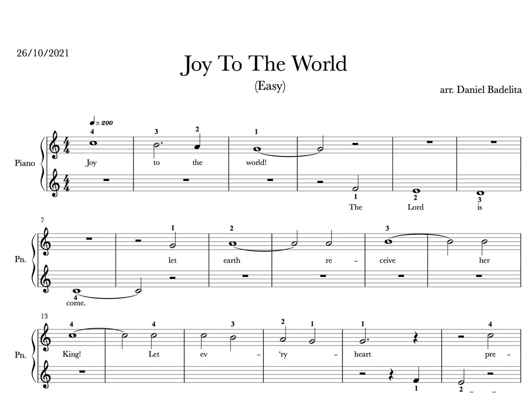 Joy to the World - With Lyrics Words | Easy Arrangement Piano Keyboard ...